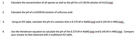 solved 1 calculate the concentration of all species as well