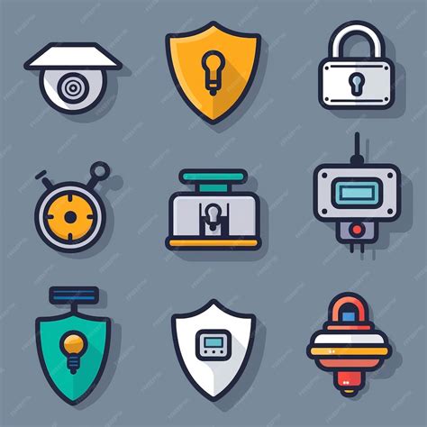Premium Photo Safety And Security Icons Shield Lock Camera And Alarm