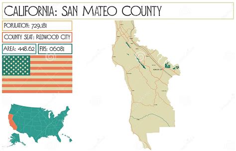 Large And Detailed Map Of San Mateo County Stock Vector Illustration