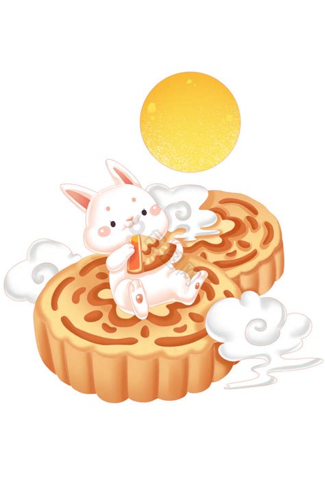 中秋节月圆夜小兔子吃月饼png下载 包图网