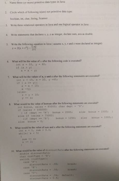 Solved 1 Name Three Or More Primitive Data Types In Java