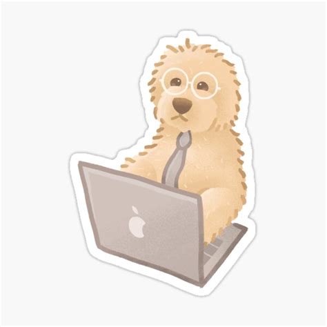 Cockapoo Working With Laptop At Office Sticker For Sale By
