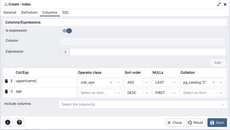 Index Dialog — Pgadmin 4 9 6 Documentation