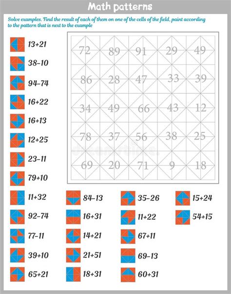 Mathematical Patterns Worksheet Solve Examples Stock Vector