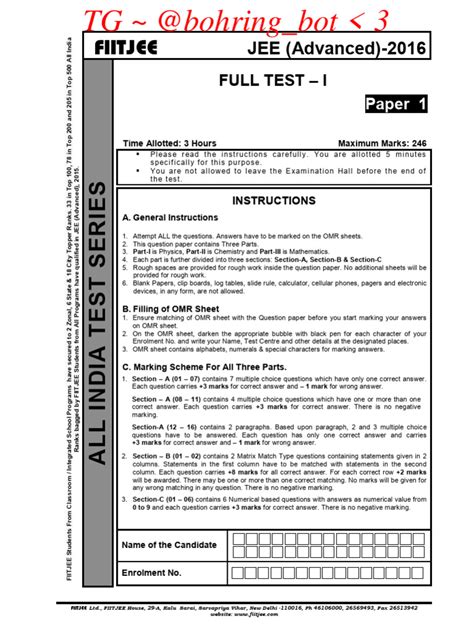 Fiitjee Aits 2016 Papers Pdf