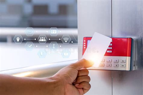 Proximity Card Door Unlock Hand Security Man Using Fingerprint Scan On Id Card Reader Access