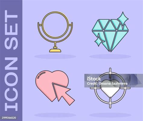 목표 조준의 중앙에 하트를 설정하고 라운드 메이크업 미러 하트와 커서를 클릭하고 다이아몬드 아이콘을 클릭합니다 벡터 0명에 대한