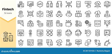 Set Of Fintech Icons Simple Line Art Style Icons Pack Stock Vector Illustration Of Wallet