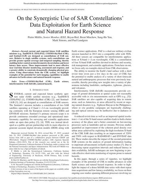 Pdf On The Synergistic Use Of Sar Constellations Data Exploitation For Earth Science And