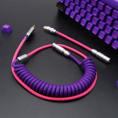 Sleeved Coiled Keyboard Aviator Cable Lemo Style Connector Purple N Nouvolo