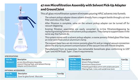 47mm Microfiltration Assembly With Solvent Pick Up Adapter And Ground