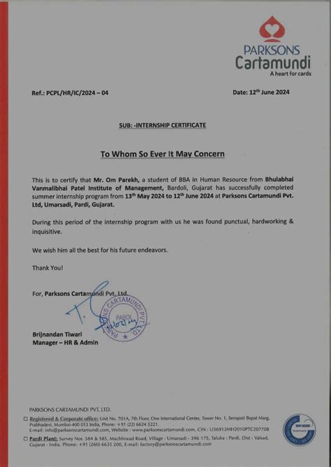 Om Parekh On Linkedin Internship Professionaldevelopment Parksonscartamundi