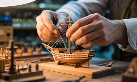 Skilled Artisan Hands Meticulously Assembling Intricate Wooden Model