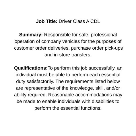 Driver Class A Cdl Shell Lumber And Hardware