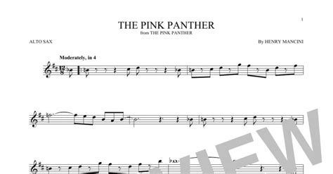 Alto Saxophone Notes For Pink Panther
