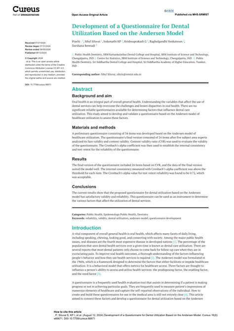 Pdf Development Of A Questionnaire For Dental Utilization Based On