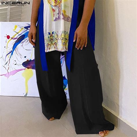 Incerun กางเกงเอวยางยืดสำหรับผู้ชาย กางเกงขายาวทรงแบ็กกี้สวมใส่สบายๆ มุสลิม Incerun Thaipick