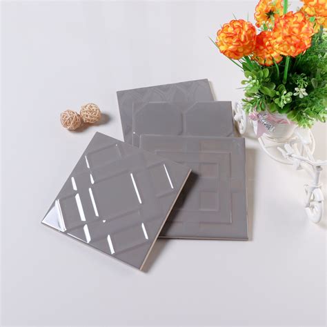 6x6 Inch Glossy Dark Grey Pattern Wall Tiles Wholesale Factory Bathroom
