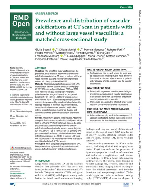 Pdf Prevalence And Distribution Of Vascular Calcifications At Ct Scan
