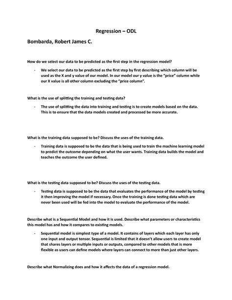 Regression Cda8 Project Activity Regression Odl Bombarda Robert James C How Do We