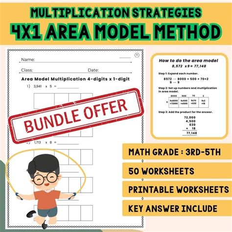 Area Model Multiplication Bundle 4 Digit X 1 2 3 Digit Worksheets