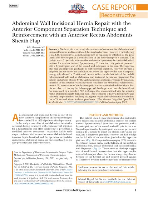 Pdf Abdominal Wall Incisional Hernia Repair With The Anterior Component Separation Technique