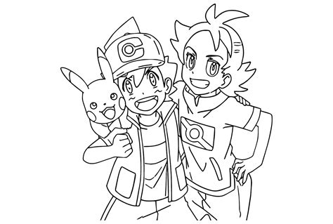 Chloe Cerise、ash、goh 口袋妖怪着色页 Ash Ketchum 着色页 儿童和成人着色页
