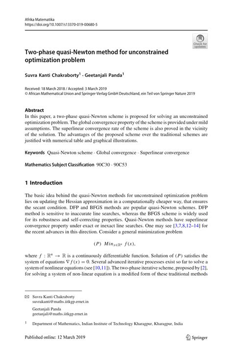 Pdf Two Phase Quasi Newton Method For Unconstrained Optimization Problem