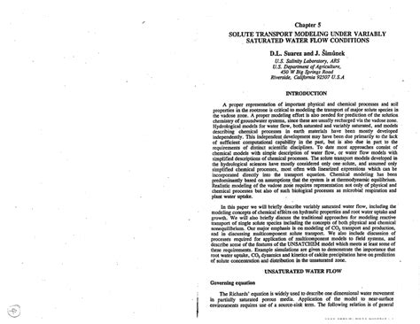 Pdf Solute Transport Modeling Under Variably Saturated Water Flow Conditions