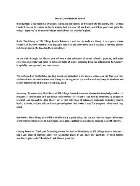 Tour Commentary Script Pdf