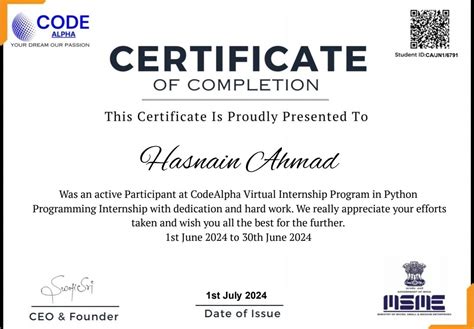 hasnain ahmad on linkedin internship softwareengineering codealpha