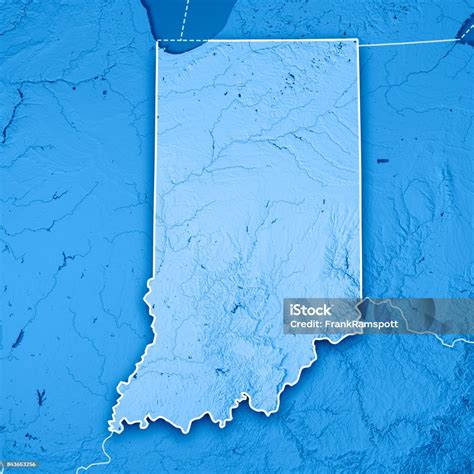 인디애나 주 미국 3d 렌더링 지형 지도 파란 테두리 인디애나에 대한 스톡 사진 및 기타 이미지 인디애나 오하이오 강 지도 Istock