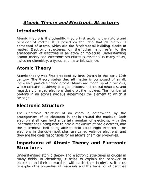 Atomic Theory And Electronic Structures Atomic Theory And Electronic