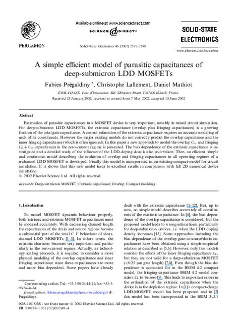 Pdf A Simple Efficient Model Of Parasitic Capacitances Of Deep Submicron Ldd Mosfets