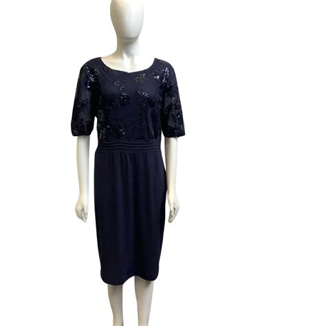 Brand New Liz Jordan Womens Size 18 Yasmin Floral Sequins Midi Dress Navy