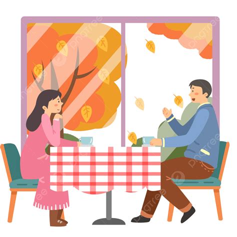 카페에서 채팅하는 손으로 그린 남성과 여성 나뭇잎 일러스트 가을 가을의 시작 떨어진 나뭇잎 Png 일러스트 및 Psd 이미지 무료 다운로드 Pngtree