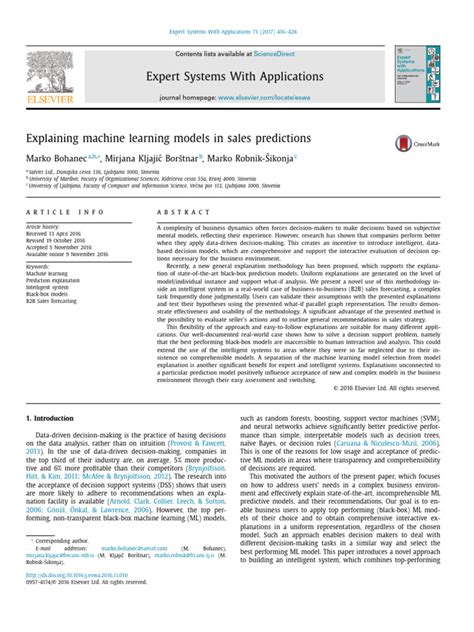 Explaining Ml Models In Sales Predictions Pdf Machine Learning