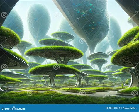 futuristic environmentally friendly green city stock illustration