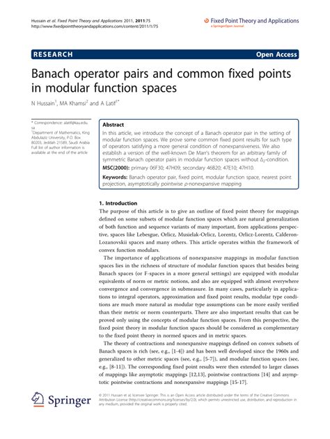 Pdf Banach Operator Pairs And Common Fixed Points In Modular Function Spaces