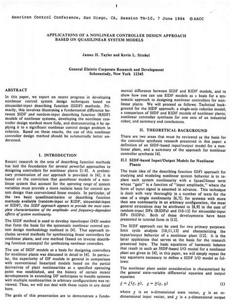 pdf applications of a nonlinear controller design approach based on