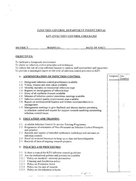 Infection Checklist Pdf