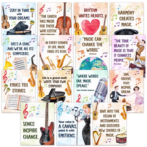 Decorably 15 Music Posters For Classroom 11x14in Matte