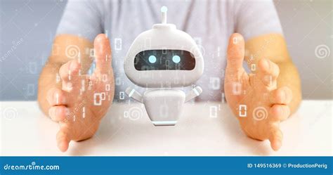 Businessman Holding Chatbot With Binary Code 3d Rendering Stock Image