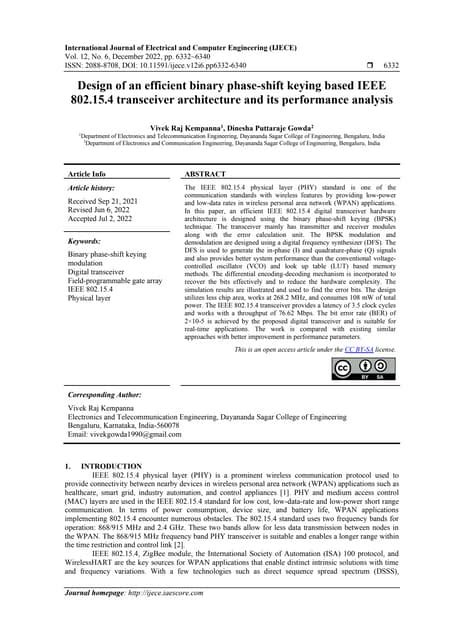 Design Of An Efficient Binary Phase Shift Keying Based Ieee 802154