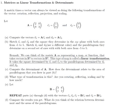 solved 1 matrices as linear transformations and determinants