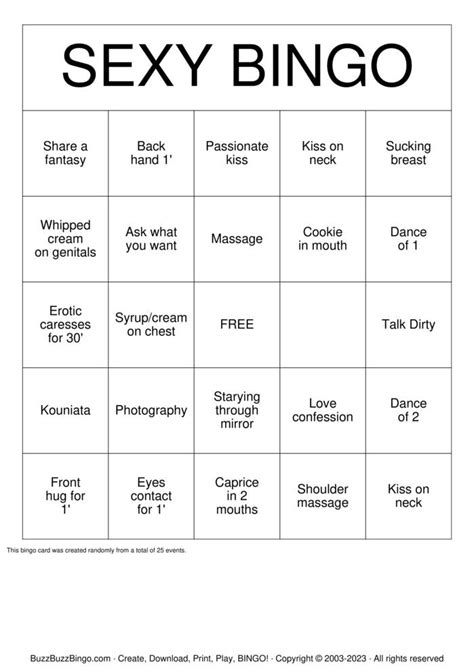 SEXY BINGO Bingo Cards To Download Print And Customize