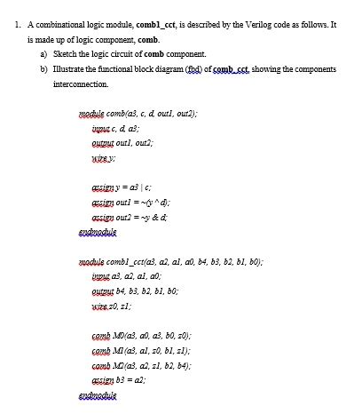 SOLVED A Combinational Logic Module Comb Cct Is Described By The Verilog Code As Follows It