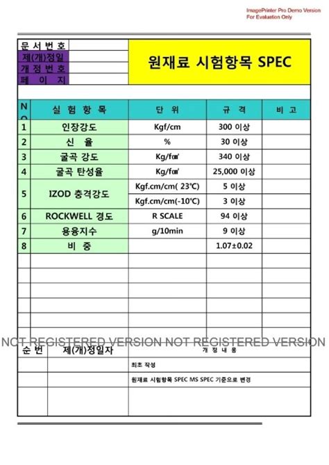Sq 인증 Mark 원재료 물성 시험검사항목 사출성형 원재료 호퍼온도 관리표원재료 물성 추이도사출성형레진 물성 시료