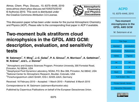 Pdf Two Moment Bulk Stratiform Cloud Microphysics In The Gfdl Am3 Gcm Description Evaluation