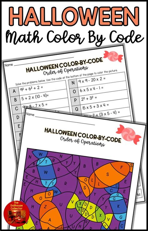 Halloween Math Order Of Operations Color By Code Worksheets Math Coloring Worksheets Order Of